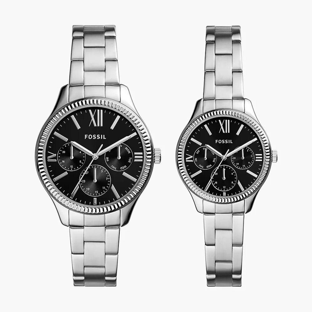 Fossil His and Her Couple Multifunction Stainless Steel Watch Set ...